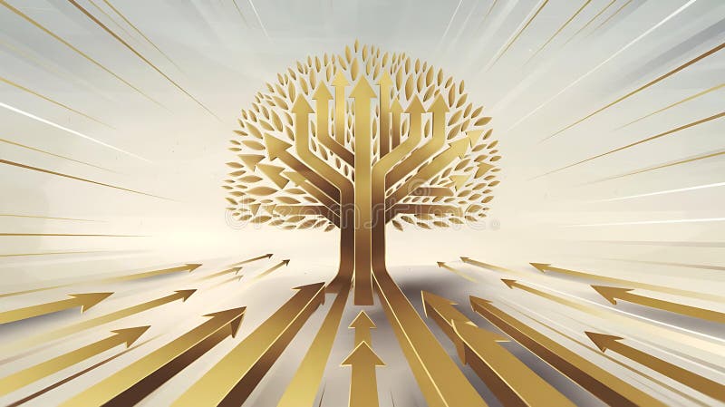 Golden Growth Tree with Arrows Symbol of Success and Progress Stock ...