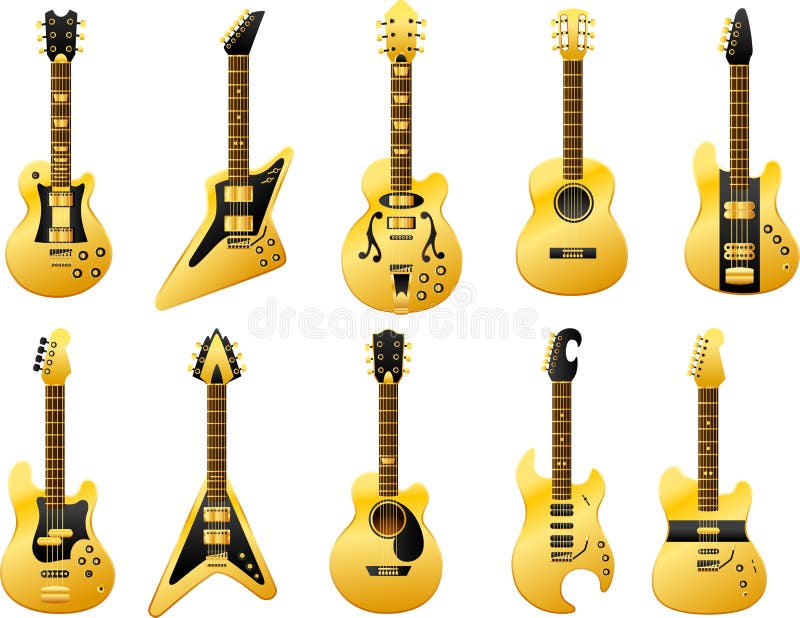 Golden guitars stock vector. Illustration of instrument - 31278017