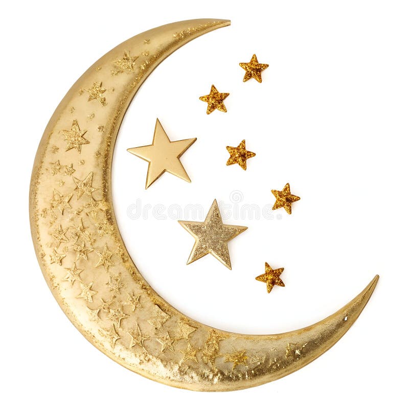 Golden Half Moon with Stars on White Background Stock Illustration ...