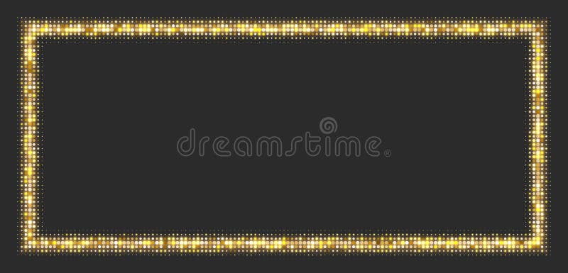 Golden Halftone Frame, Glowing Rectangle Border, Pattern with Dots ...