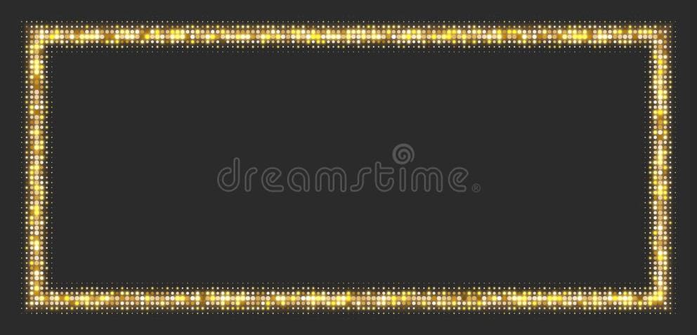 Golden Halftone Frame, Glowing Rectangle Border, Pattern with Dots ...