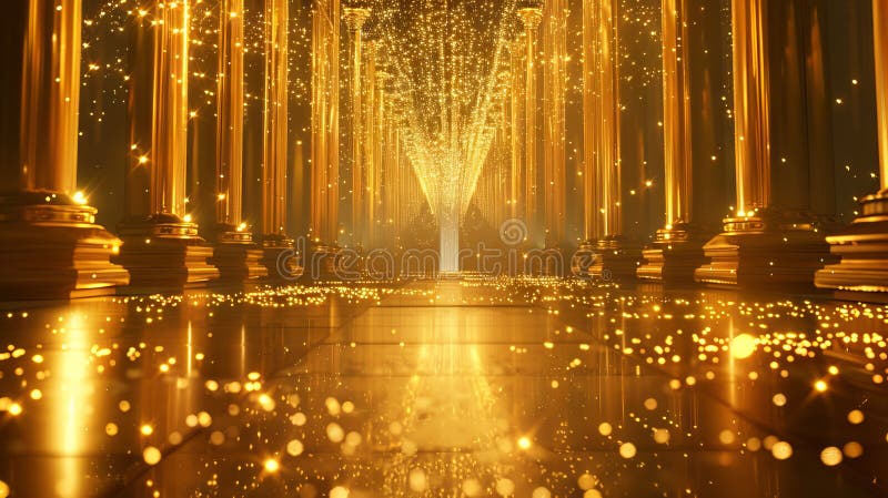 A Golden Hallway with Lights and Columns Stock Photo - Image of gold ...