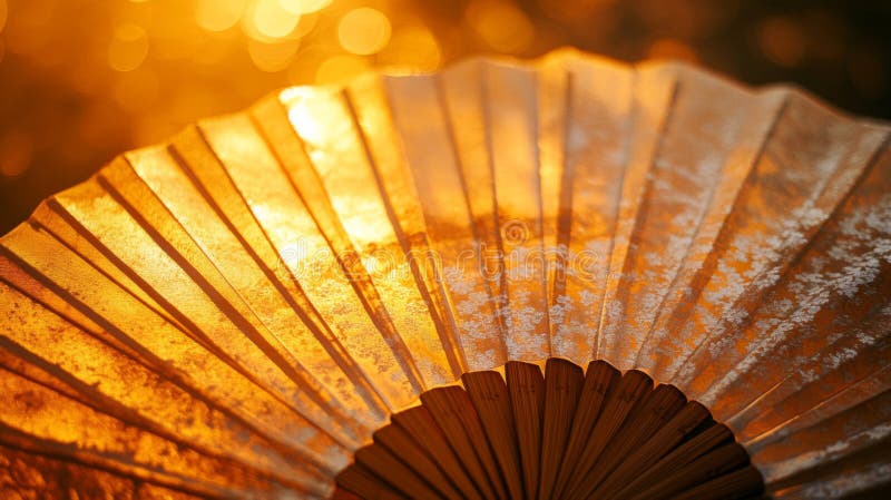 Golden Hand Fan with Warm Lighting Stock Illustration - Illustration of ...