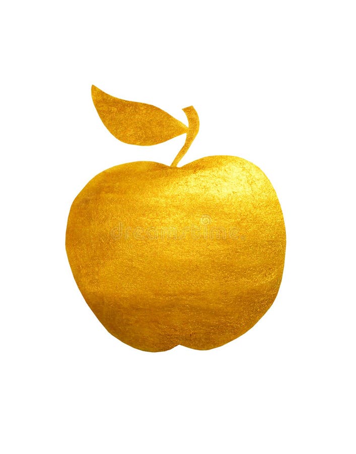 Golden Hand-painted Apple on White Background Stock Image - Image of ...