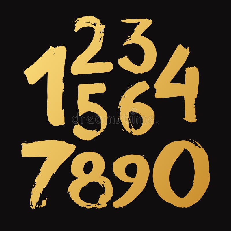 Golden Handmade Drawn Numbers 0-9 Written with a Brush Stock Vector ...