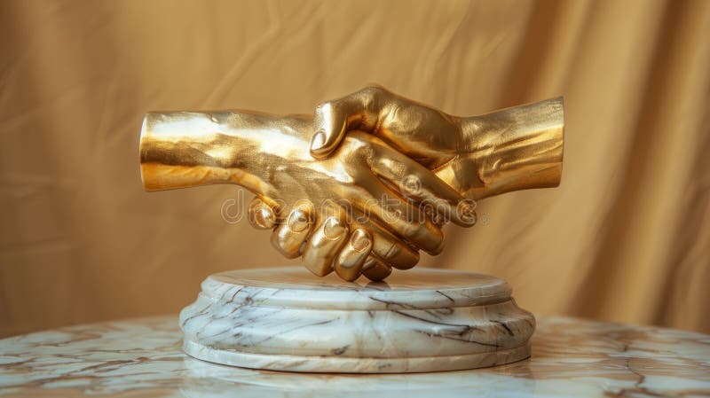 Golden Handshake Sculpture on Marble Base Stock Image - Image of ...