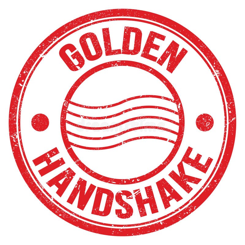 GOLDEN HANDSHAKE Text on Red Round Postal Stamp Sign Stock Illustration ...