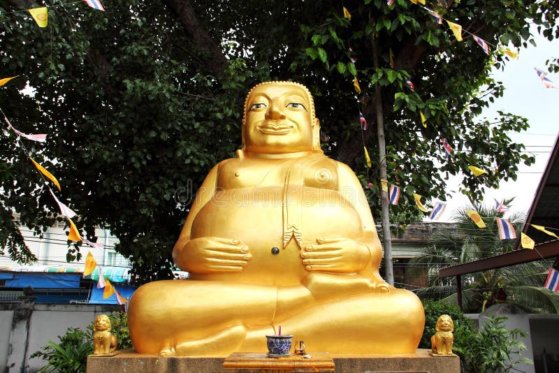 Golden Happy Fat Buddha Statue Stock Image - Image of antique, molding ...
