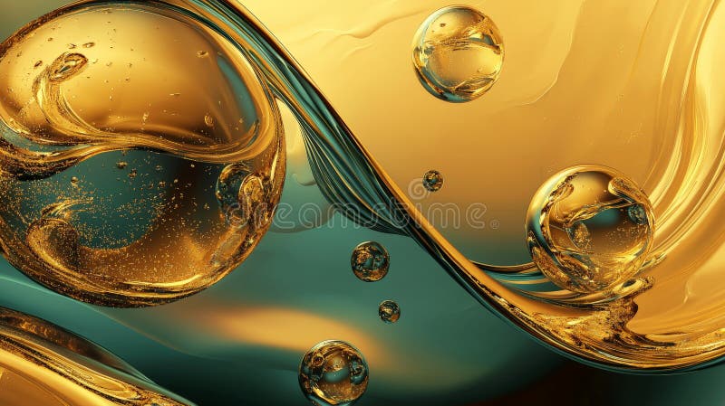 Golden Harmony: Abstract Background with Spheres and Waves. Generative ...
