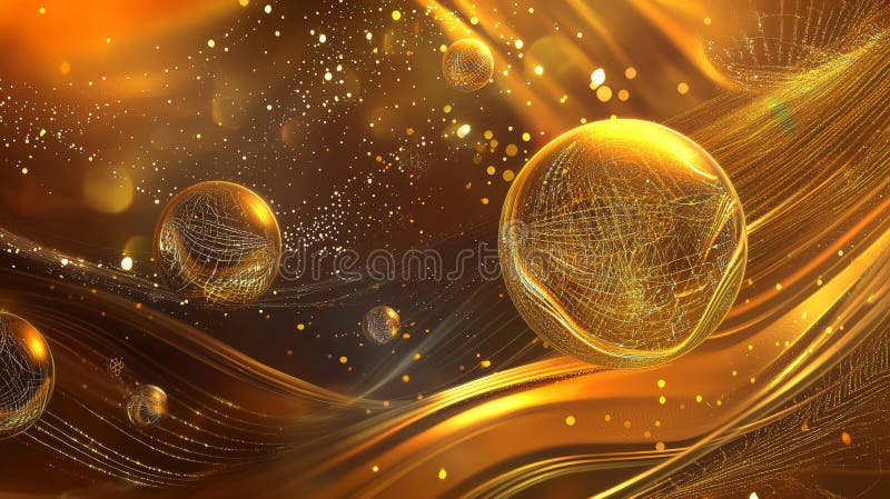 Golden Harmony: Abstract Background with Spheres and Waves. Generative ...