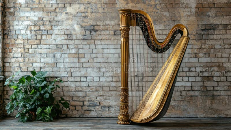 Golden Harp Against Brick Wall Stock Illustration - Illustration of ...