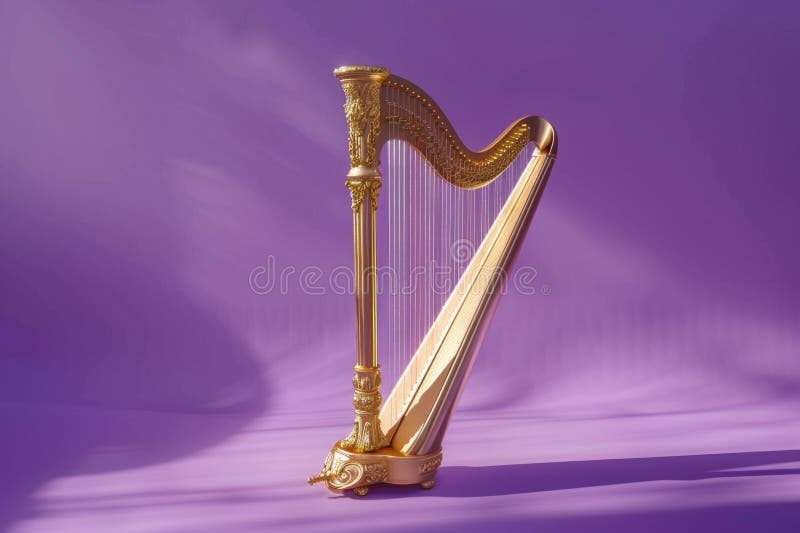A Golden Harp Sitting on a Deep Purple Background Stock Image - Image ...