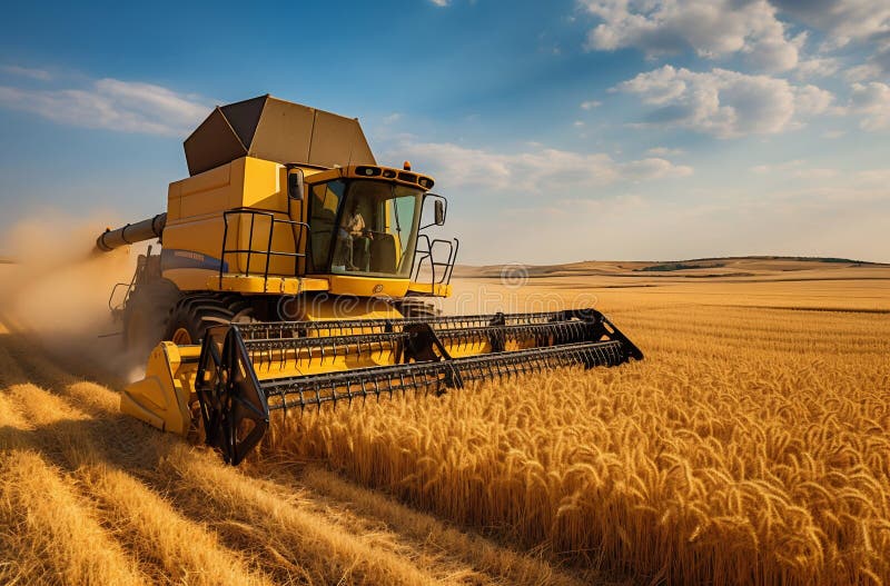 Golden Harvest: Combine at Work in Wheat Field. Generative Ai Stock ...