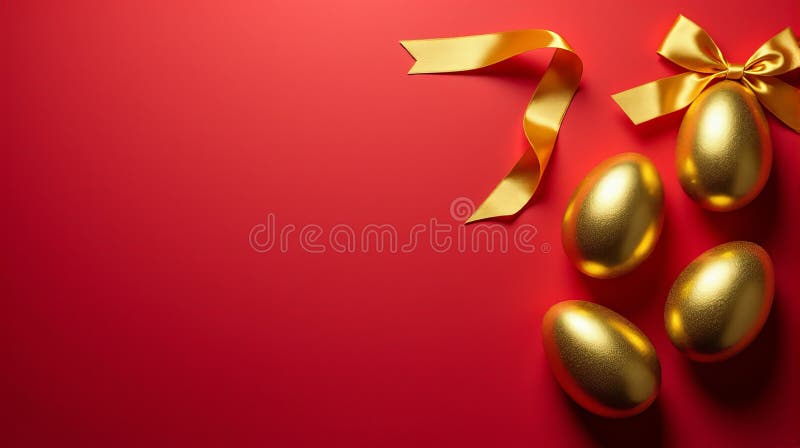 Golden Harvest: Easter Eggs and Bow on Ruby Red Surface (Generated ...