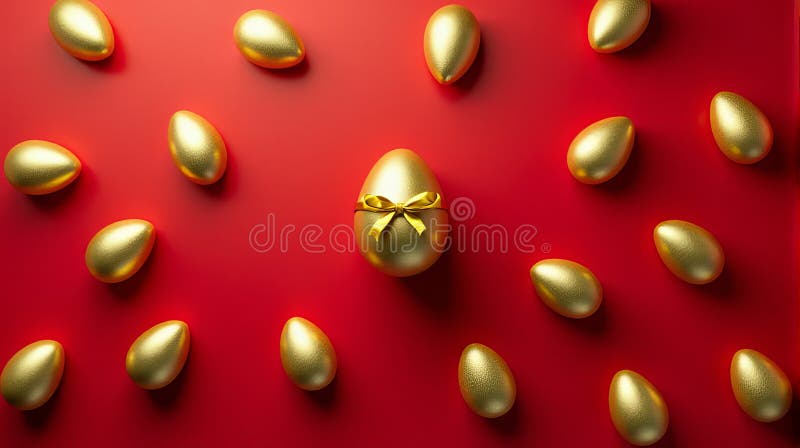 Golden Harvest: Easter Eggs and Bow on Ruby Red Surface (Generated ...