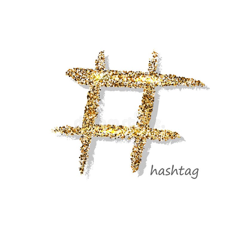 Golden Hashtag Symbol. 3D Render Shiny Metal Font Isolated on Black ...