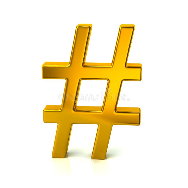 3d Illustration Golden Hashtag Sign Stock Illustration - Illustration ...