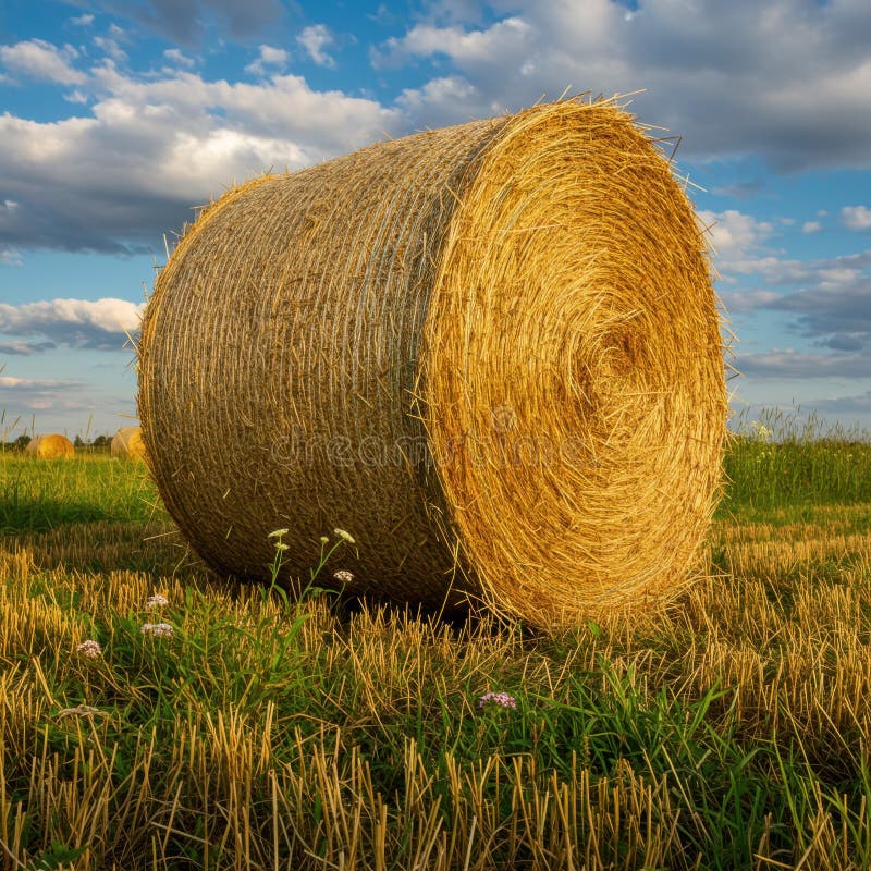 Golden Hay Bale in a Summer Field Stock Illustration - Illustration of ...