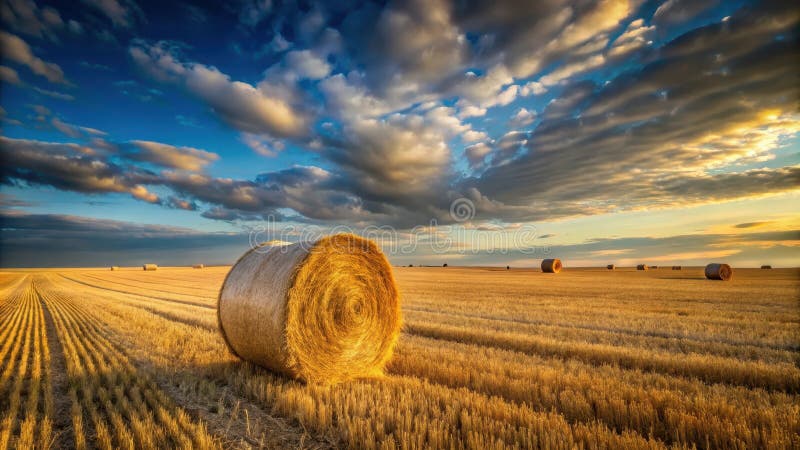 Golden Hay Bale in a Vast Field at Sunset. Generative AI Stock ...
