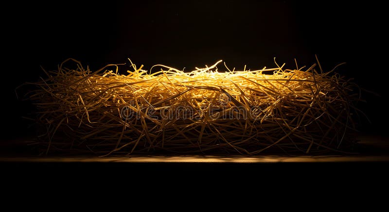 Golden Hay Pile Lit Up on a Dark Background Stock Illustration ...