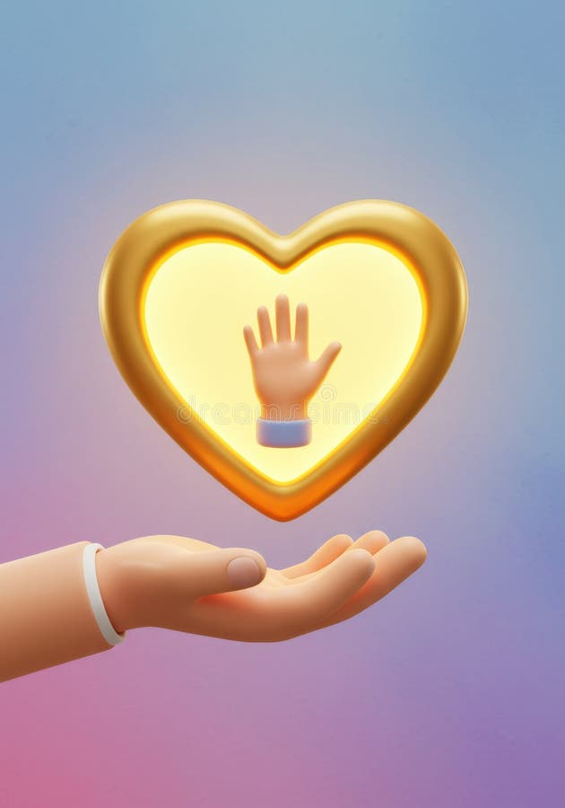 Golden Heart Icon Held in a Hand 3D Illustration Stock Illustration ...