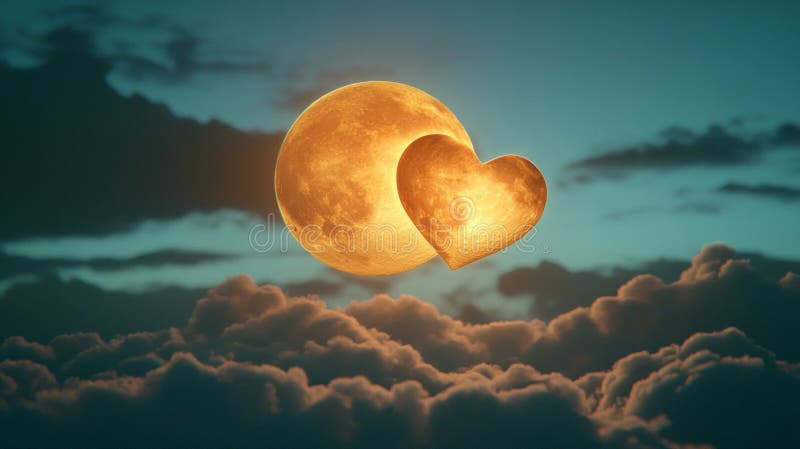 Golden Heart Moon in a Dreamy Night Sky Stock Illustration ...