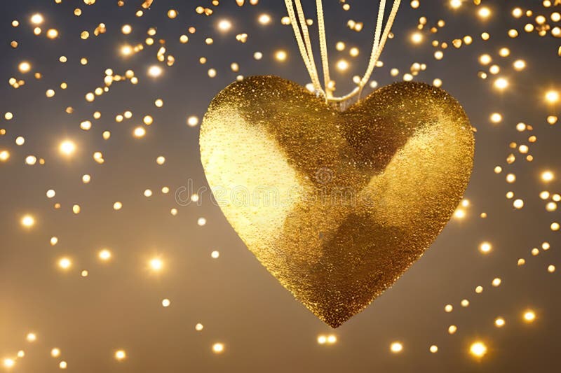 Golden Heart with Particles Background and Light Effects Generative AI ...