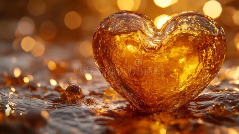 Golden Heart Shaped Amber Rests on Glittering Water Stock Illustration ...