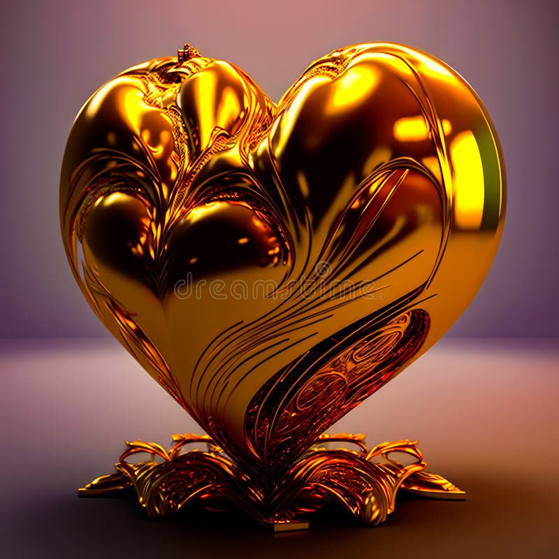 Golden Heart Shaped Object on Purple Background. Generative AI Stock ...
