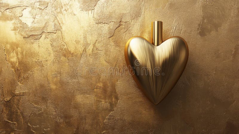 Golden Heart Shaped Perfume Bottle on Gold Background Stock ...