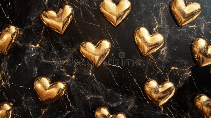 Golden Hearts on Black Marble Background Stock Illustration ...