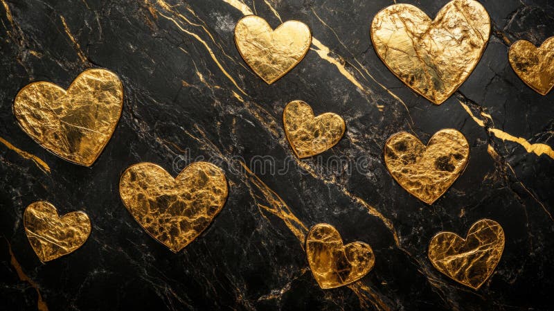 Golden Hearts on Black Marble Background Stock Illustration ...
