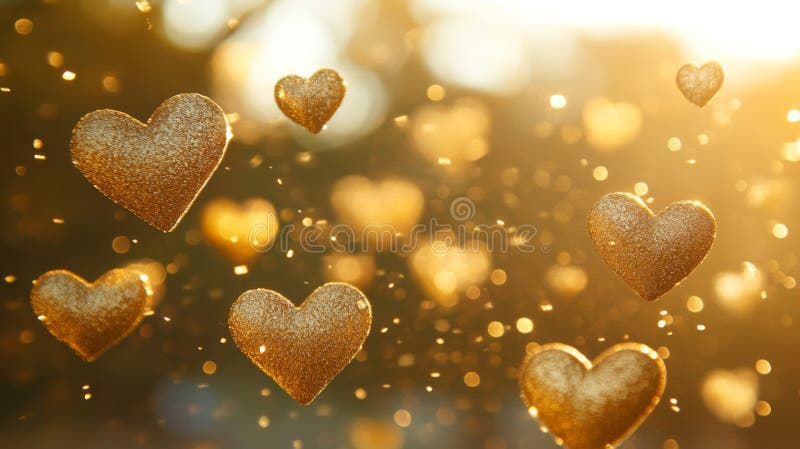 Golden Hearts Floating in a Sparkling Golden Light Stock Illustration ...