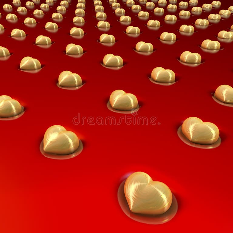 Golden hearts, red surface stock illustration. Illustration of party ...