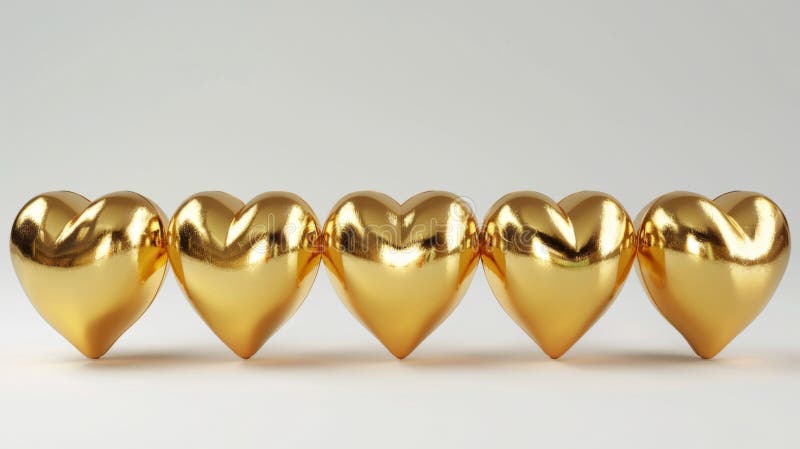 Golden Hearts in a Row - Generative AI Stock Photo - Image of heartfelt ...