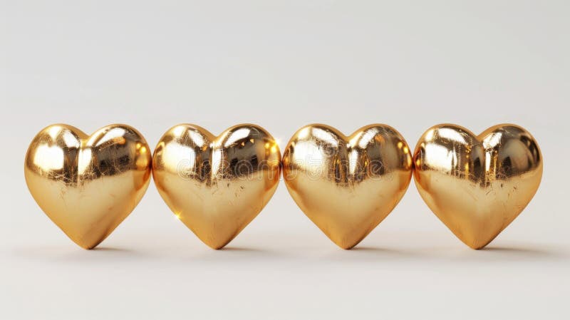 Golden Hearts in a Row - Generative AI Stock Image - Image of ...