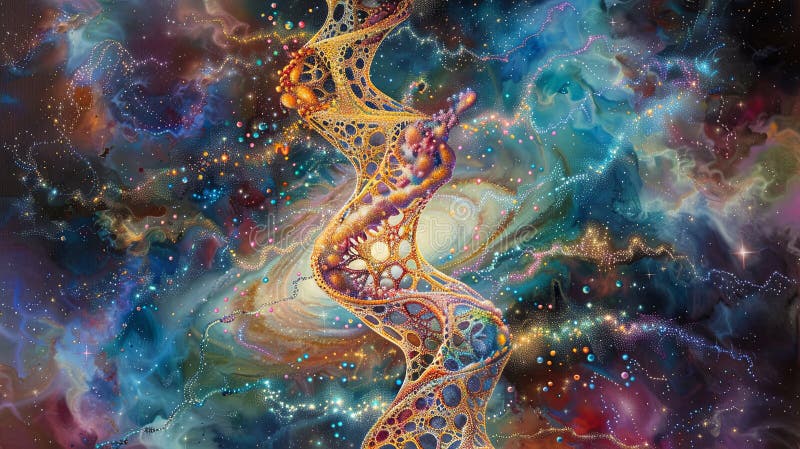 Golden Helix DNA, Adorned with Intricate Patterns, Floats Gracefully ...