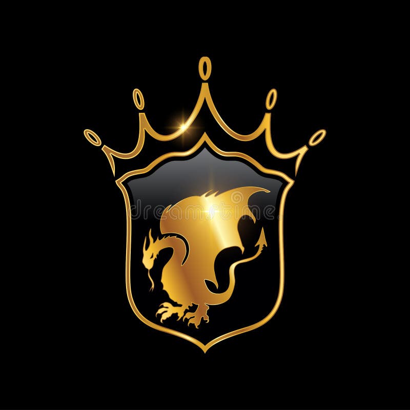 Golden Heraldic Dragon and Shield Stock Vector - Illustration of label ...