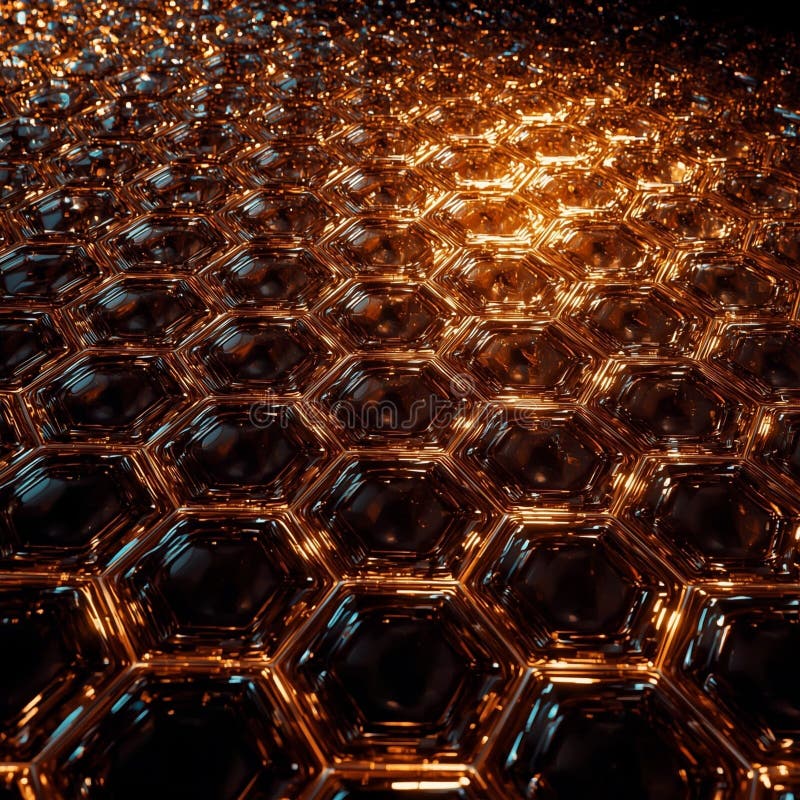 Golden Hex Grid Futuristic Glow, Reflective Surface, Digital Honeycomb ...