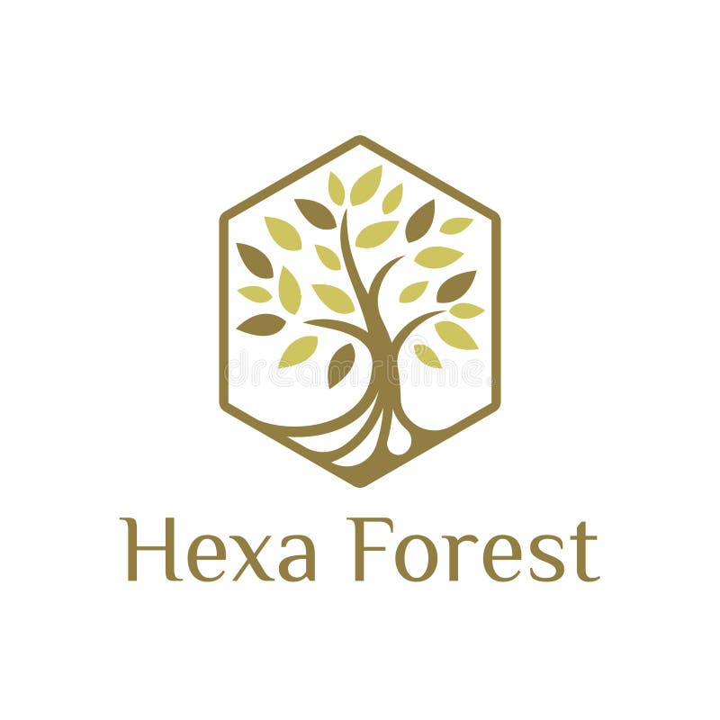 Golden Hexagon Forest Tree Ecology Nature Leaves Logo Template Stock ...
