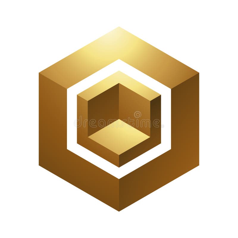 Golden Hexagonal Cube on White Background Stock Vector - Illustration ...