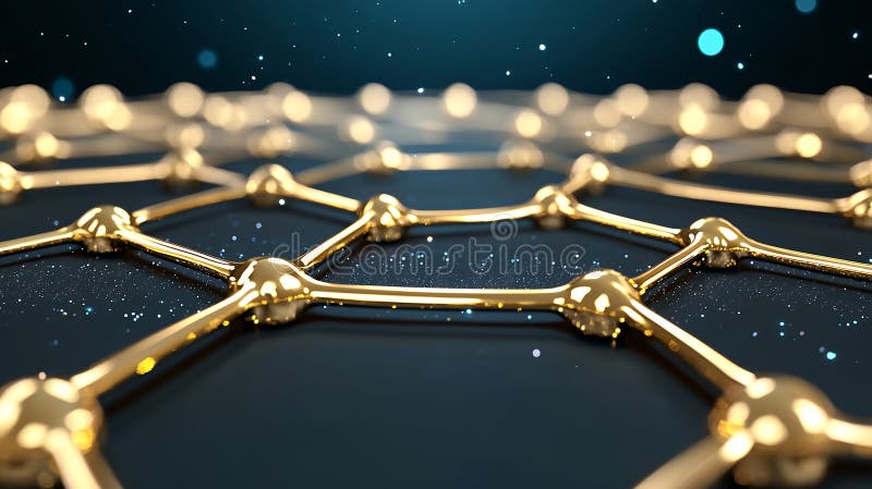 Golden Hexagonal Network Abstract 3D Render Stock Illustration ...