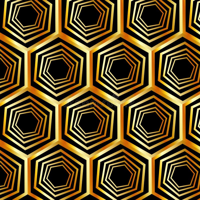 Golden Hexagonal Optical Illusion Stock Vector - Illustration of fabric ...