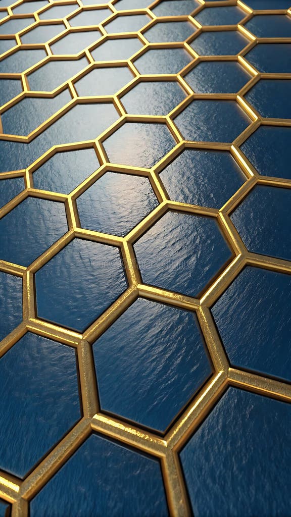 Golden Hexagonal Structure with Blue Water-like Fill: Abstract Geometry ...