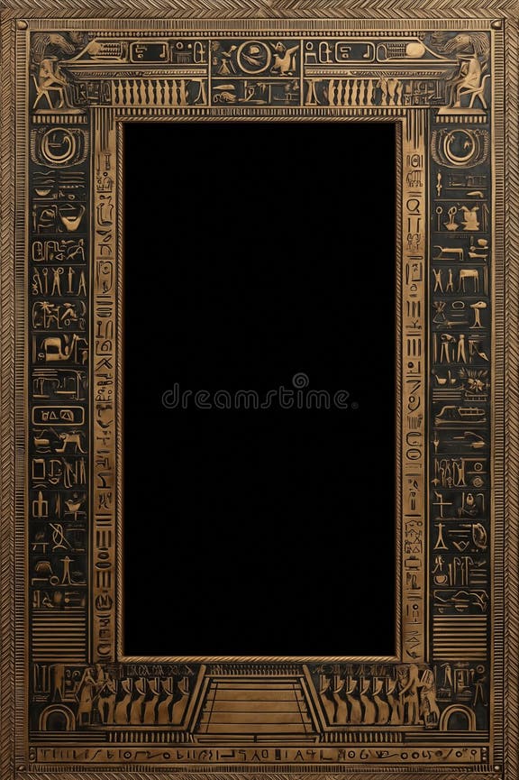 Golden Hieroglyph-Embellished Egyptian Frame Isolated on Black ...