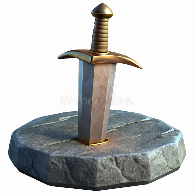 Golden Hilt Medieval Sword Embedded in Stone Symbolizing Strength and ...