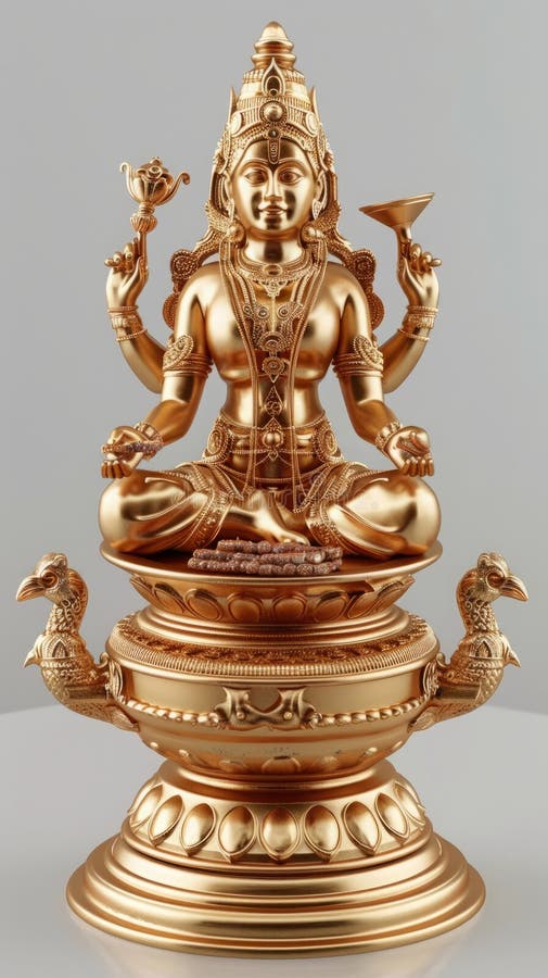 Golden Hindu Deity Statue: Intricate Design of a Multi-armed Figure ...