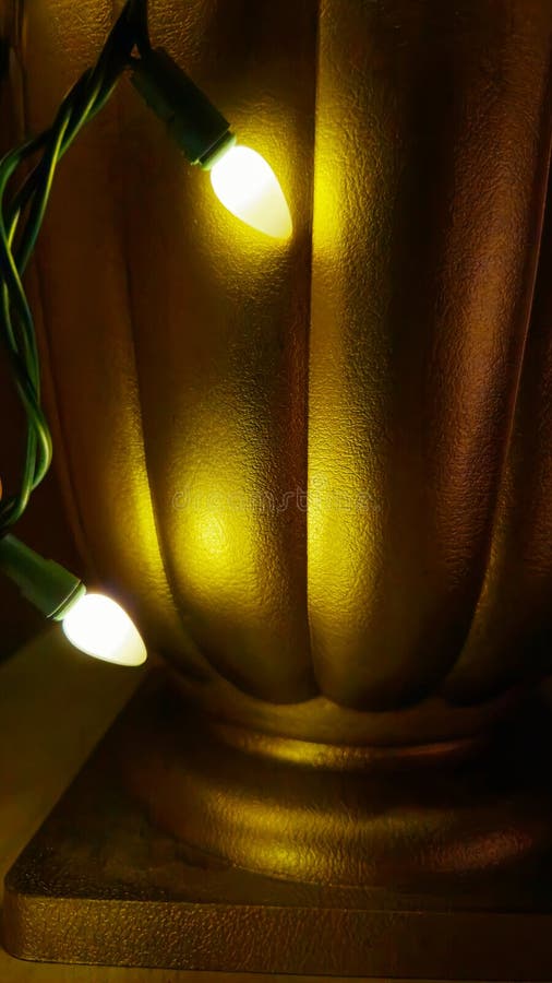 Golden Holiday String Lights Close Up with Gold Bokeh Reflection ...