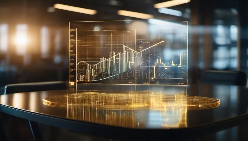 Golden Hologram of Vertical Business Chart in Modern Space. Stock ...