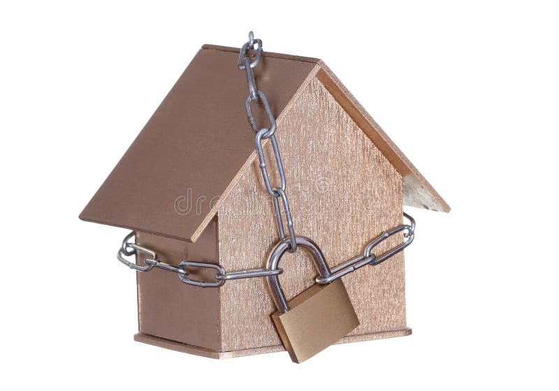 Golden Home Protected with Padlock and Chain Stock Image - Image of ...
